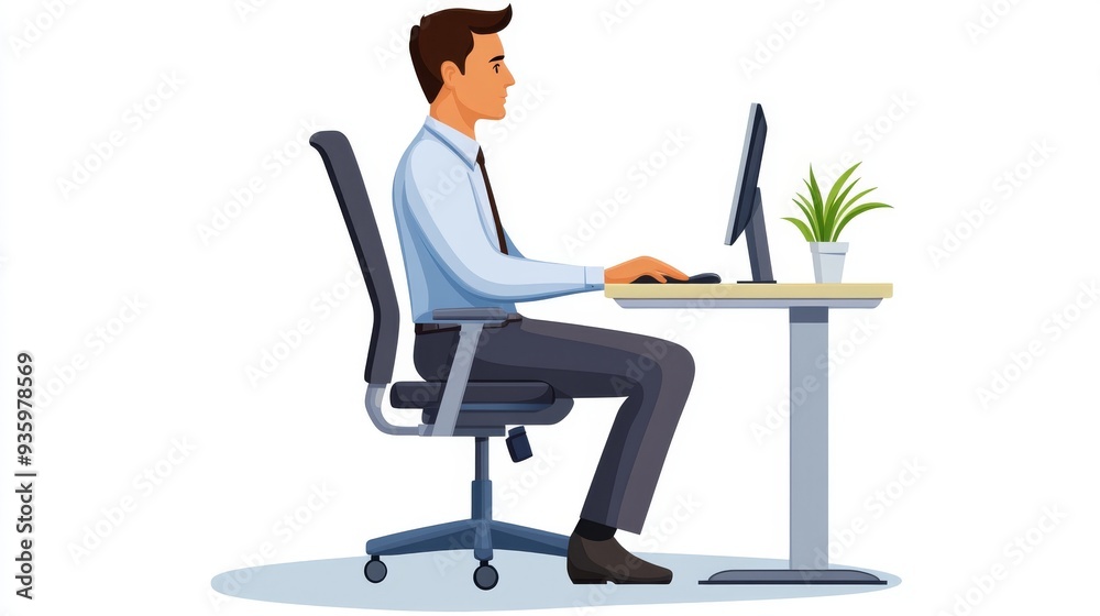 An illustration showing the correct position to assume during office ...