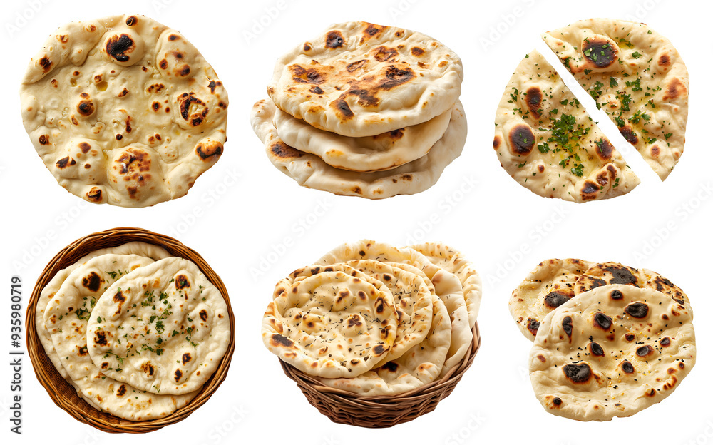 Indian Chapati Tandoori Naan roti bread flatbread on transparent cutout ...