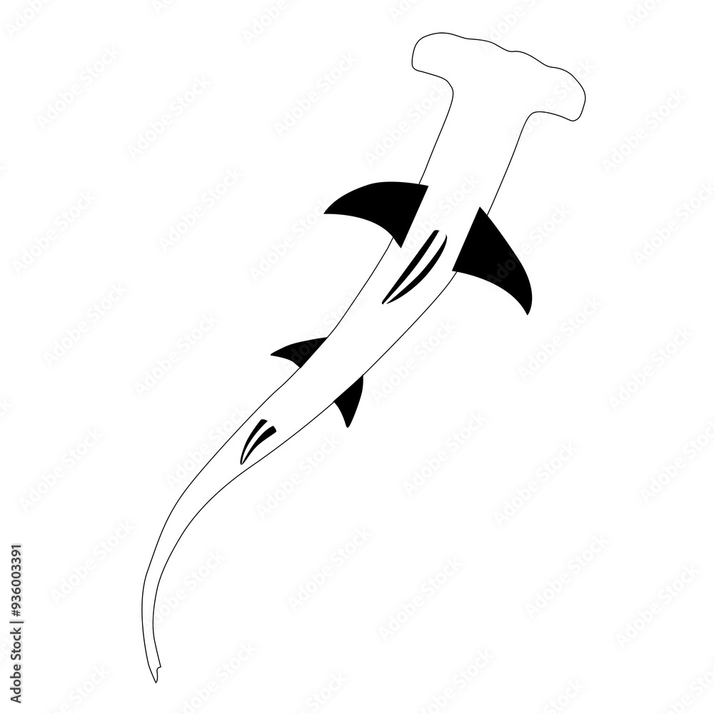 hammerhead shark icon, sea animal in silhouette isolated on white ...