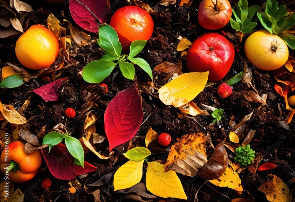 vibrant compost pile displaying varied organic materials rich colors ...
