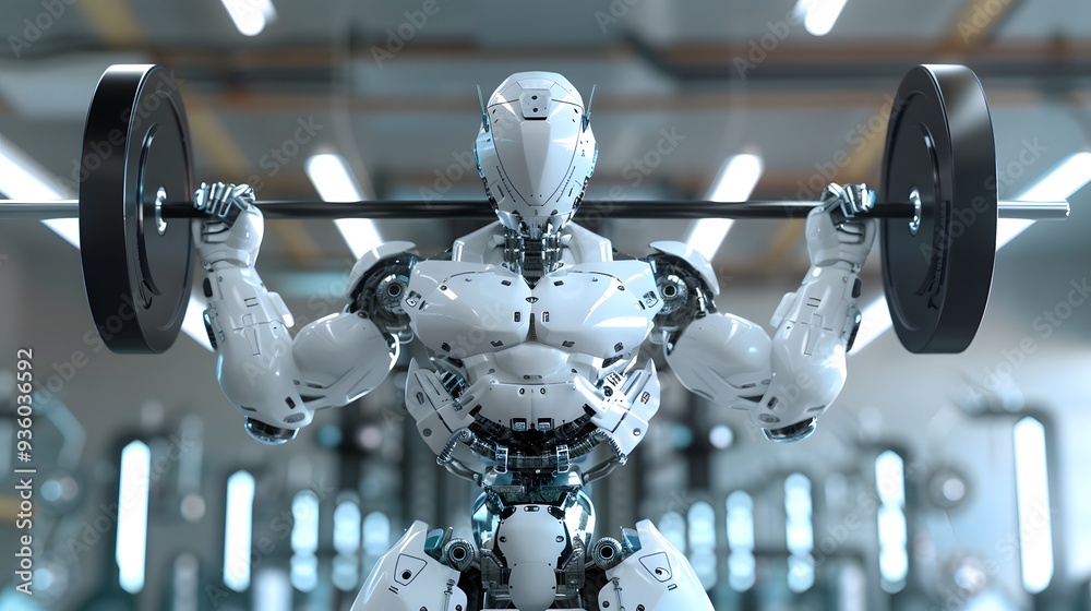 Robot Weightlifter Lifting Barbell: A strong robot weightlifter ...