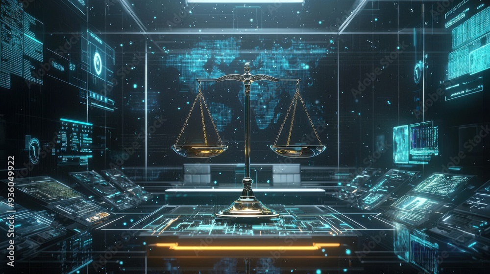 A concept of AI ethics visualized as a scale balancing artificial ...