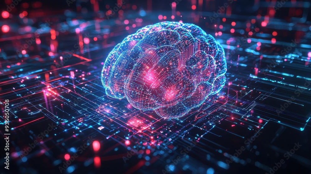 A concept of artificial consciousness visualized as a digital brain ...