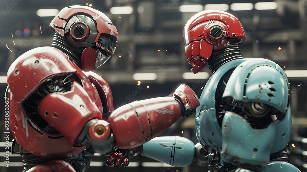 Robot Wrestler Grappling Opponent: A powerful robot wrestler in the ...