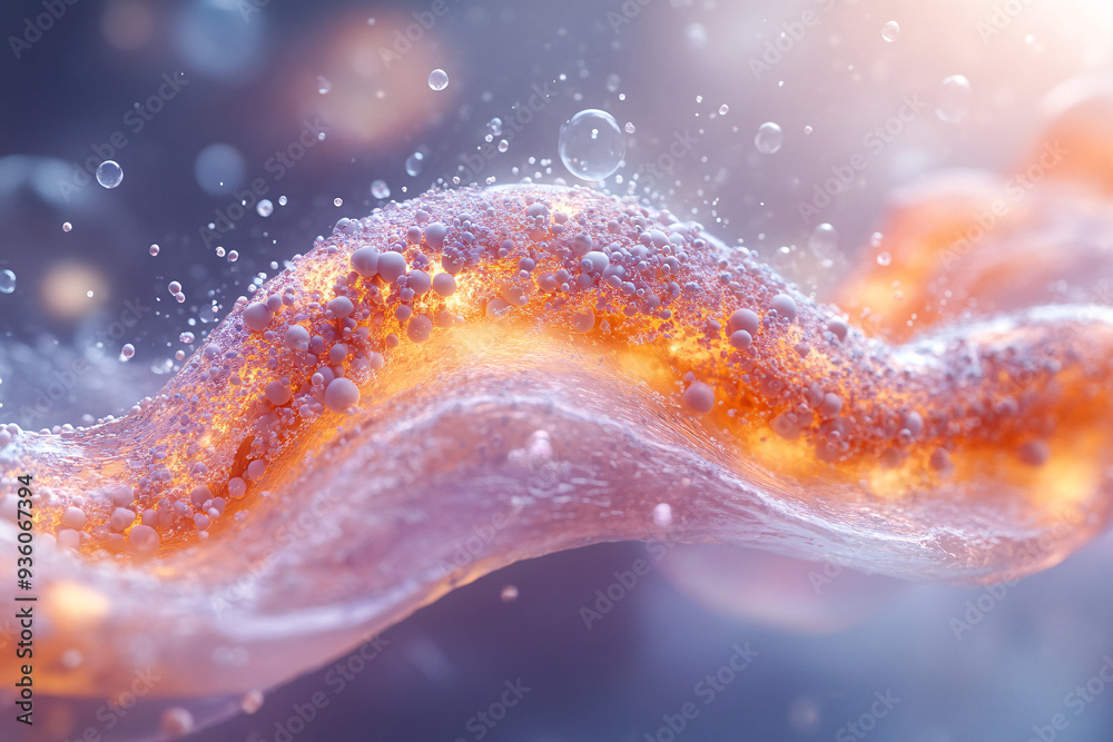 Enhanced visual of skin cells showing collagen and vitamins, focusing ...