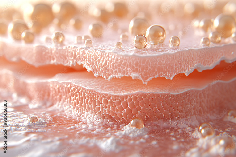 Cross-section of human skin revealing layers of collagen and vitamin ...