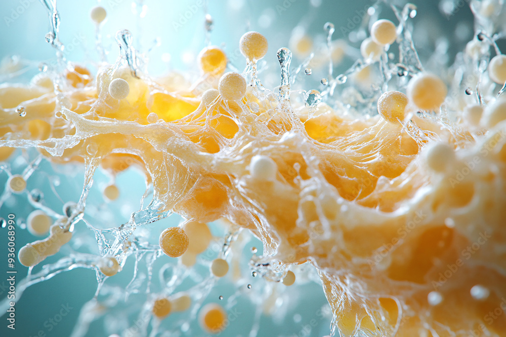 A close-up view of skin cells with collagen fibers and vitamins ...