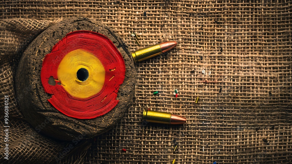 Clay shooting target with shotgun shell on burlap background Stock ...
