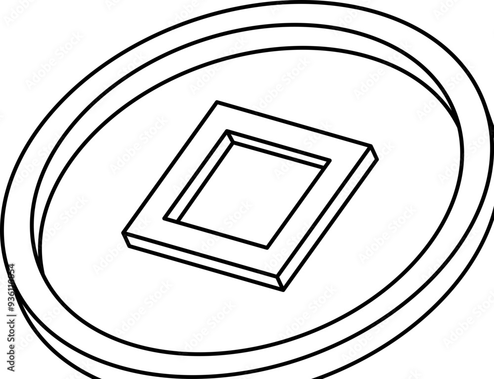 Chinese gold coin outline vector. Isolated chinese copper coin outline ...