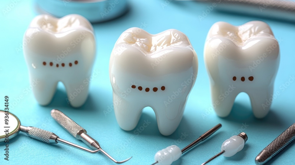 Large, single, healthy white tooth, three smaller teeth which appear to ...