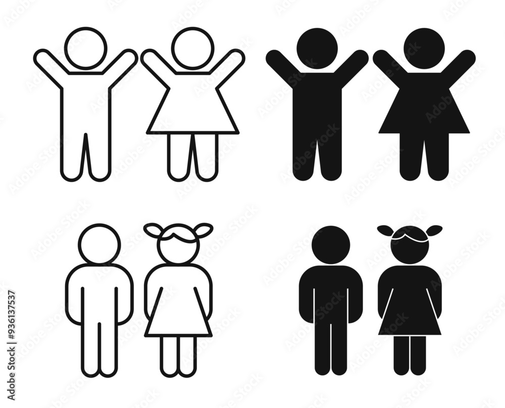 Child icon set. Boy and girl kids vector symbols. Happy little children ...