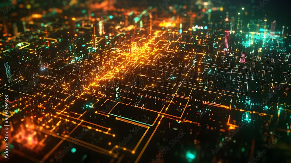 13. An electrical grid map overlaid on a city with different zones and ...