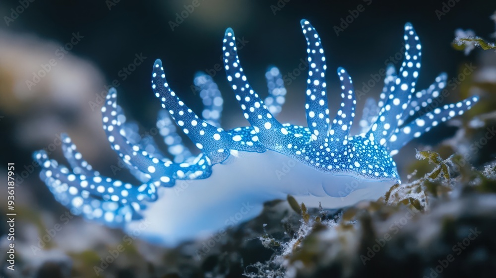 4K Realistic Glaucus atlanticus sea slug floating on ocean surface ...