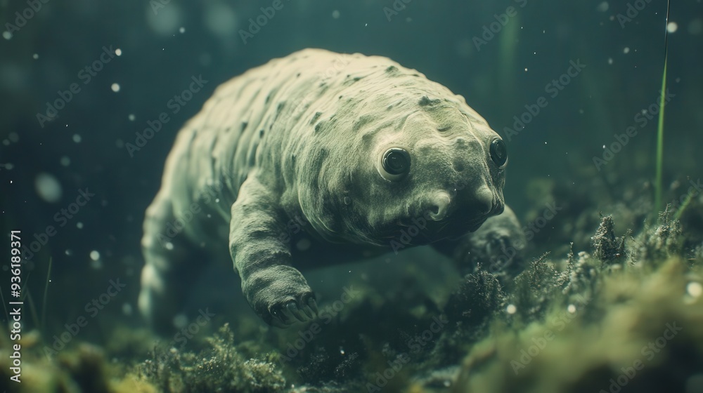 4K Realistic Tardigrade in moss droplet, electron microscope view ...