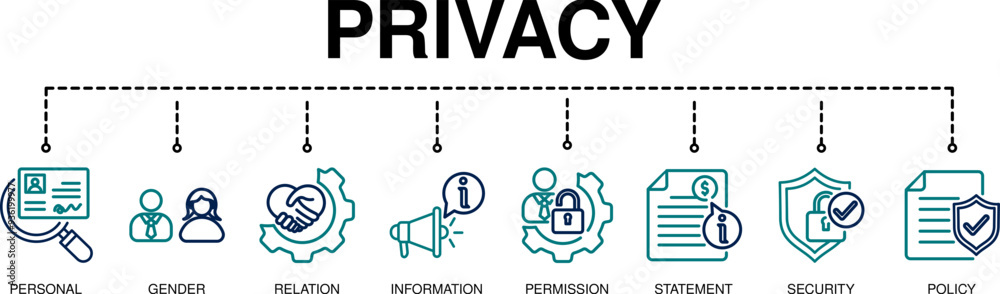 Privacy banner web icon for personal and data protection, gender ...