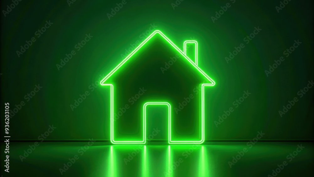 Green neon light in the shape of a house , green, neon, light, house ...