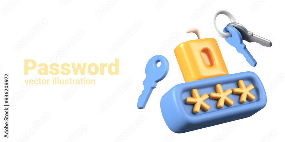 Password protection concept. Padlock with encrypted symbols, keys of ...
