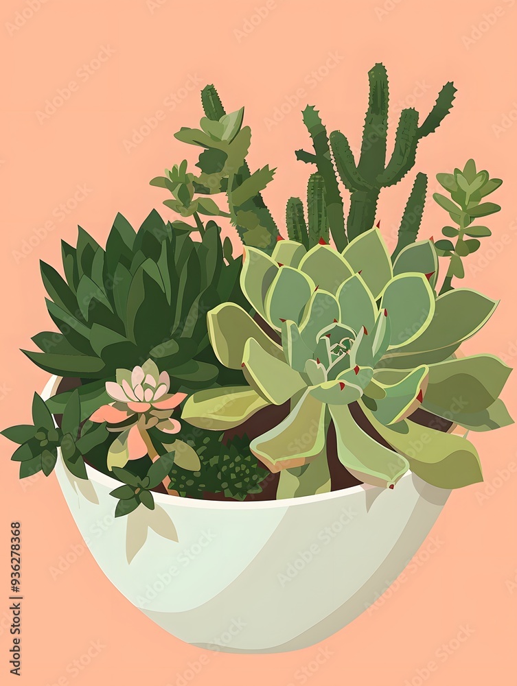 Flat vector clipart illustration of a succulent arrangement with clean ...