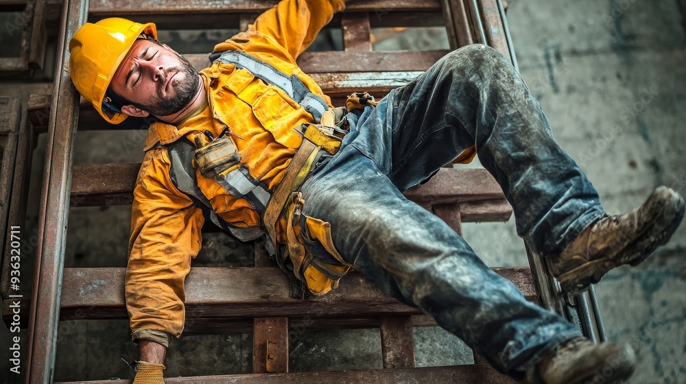 Construction site accident: Safety neglected. Male worker fell from ...