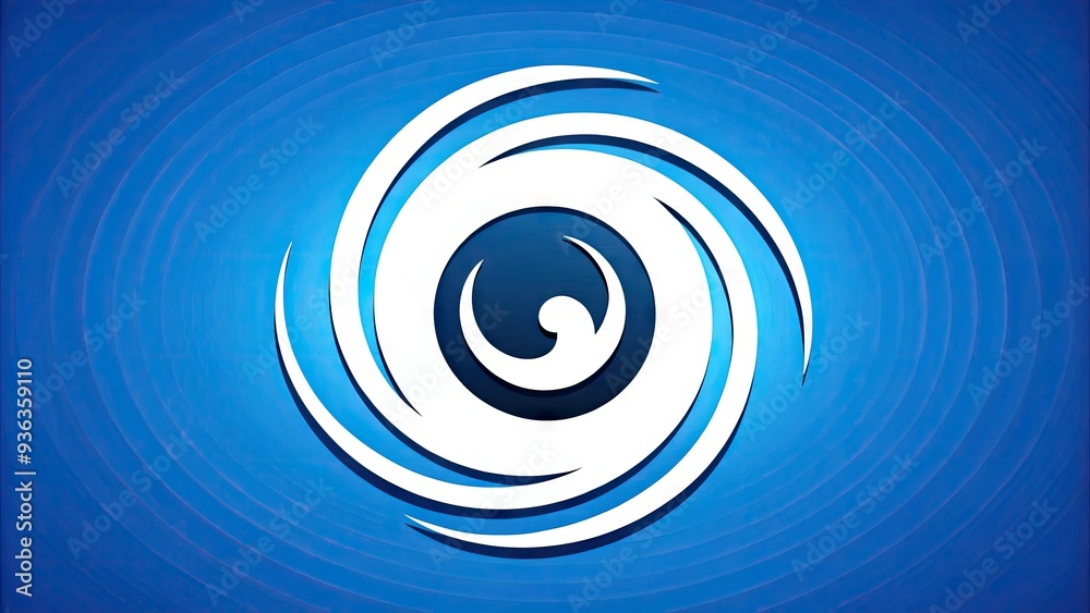 A stylized hurricane symbol icon featuring a white spiral shape with a bold black outline on a ...