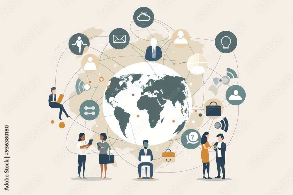 A flat illustration of business people working together across the ...