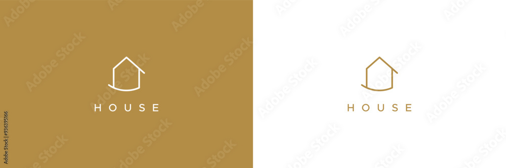 Simple House Logo. White And Gold House Symbol Geometric Linear Style ...