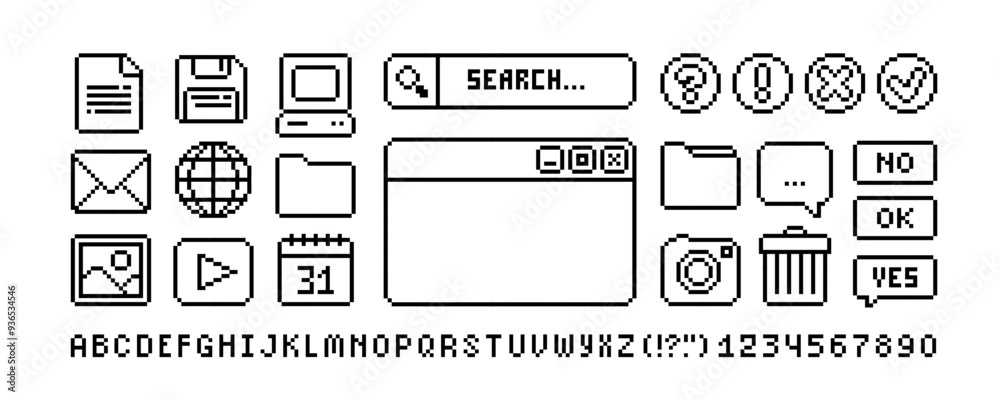 PC user interface icons in 90s pixel art style (1). Retro video game ...