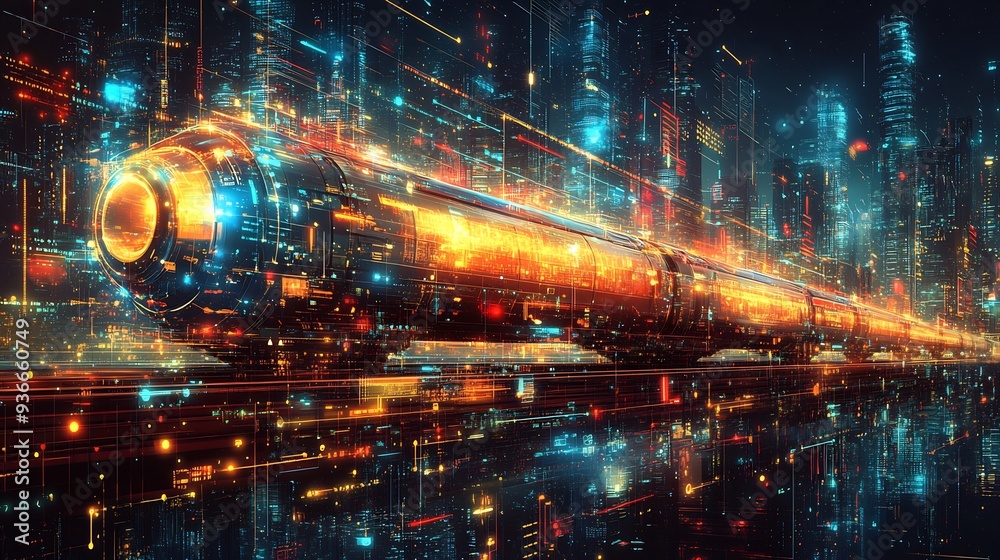 Vector infographic of hyperloop system symbolizing innovation transportation where each pod ...