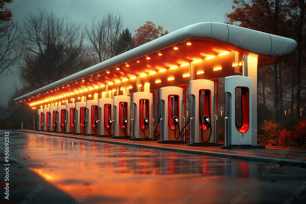 Abstract visualization of an electric vehicle charging station network ...