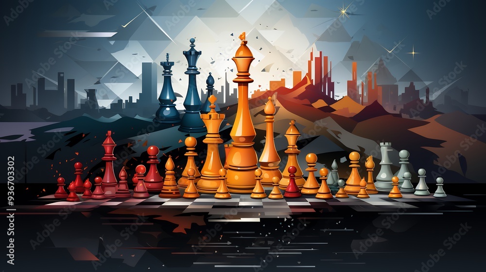 Infographic illustration of chessboard where each piece represents ...