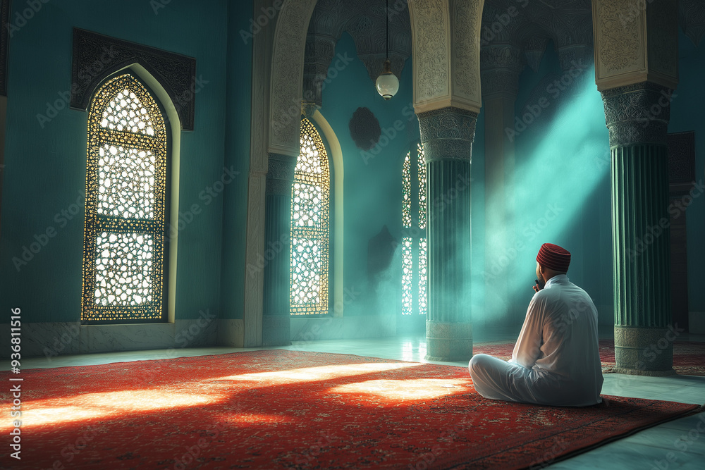 pious muslim man prays in mosque, generative AI Stock Photo | Adobe Stock