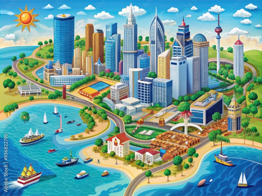 Vibrant illustration of Brisbane's city map highlights popular tourist ...