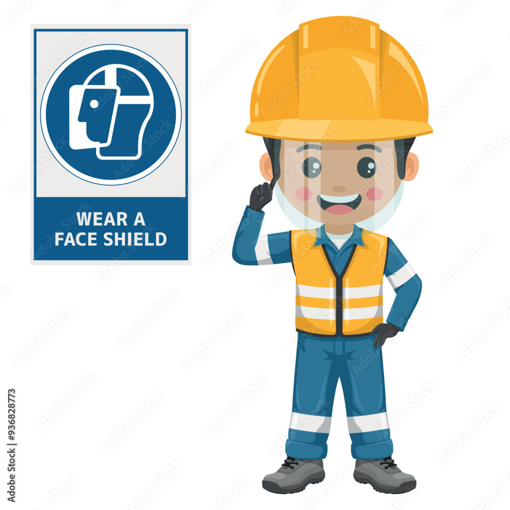 Industrial Safety Engineer with mandatory sign wear a face shield ...