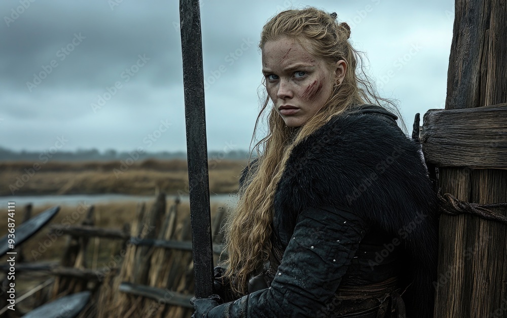 Fierce heritage - Scandinavian spirit captured in Viking woman warrior, thriving as cold climate ...