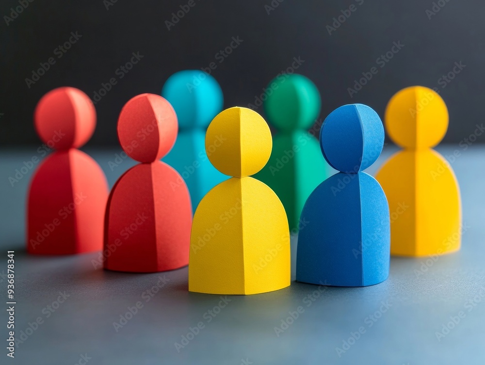 Abstract business team concept with diverse paper cutouts in solid ...