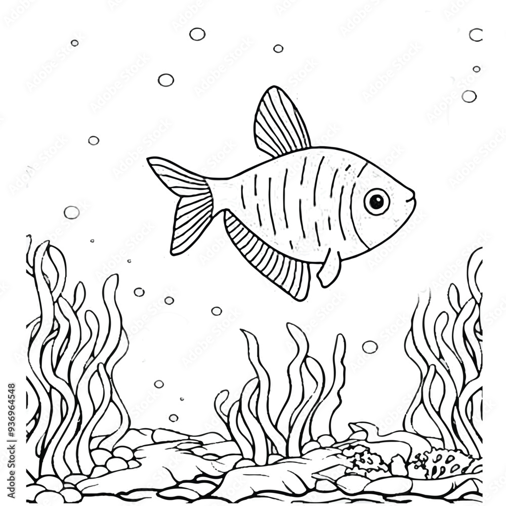 Fish Coloring page for baby coloring book, vector Illustration seawater ...