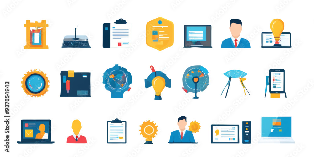 Vector de Stock Quality Control Set of Web Icons in Line Style ...
