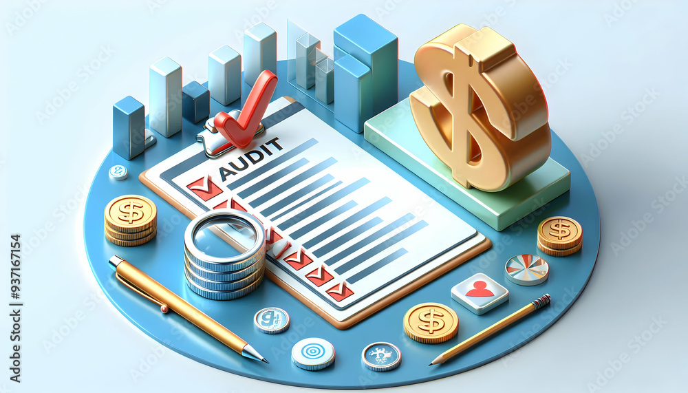 3D Icon as Audit checklist and financial statement concept as An audit ...