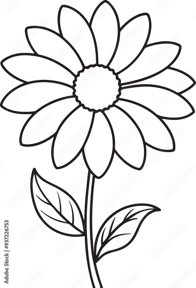 Simple Flower Coloring Page - Free Printable Floral Design Stock Vector ...