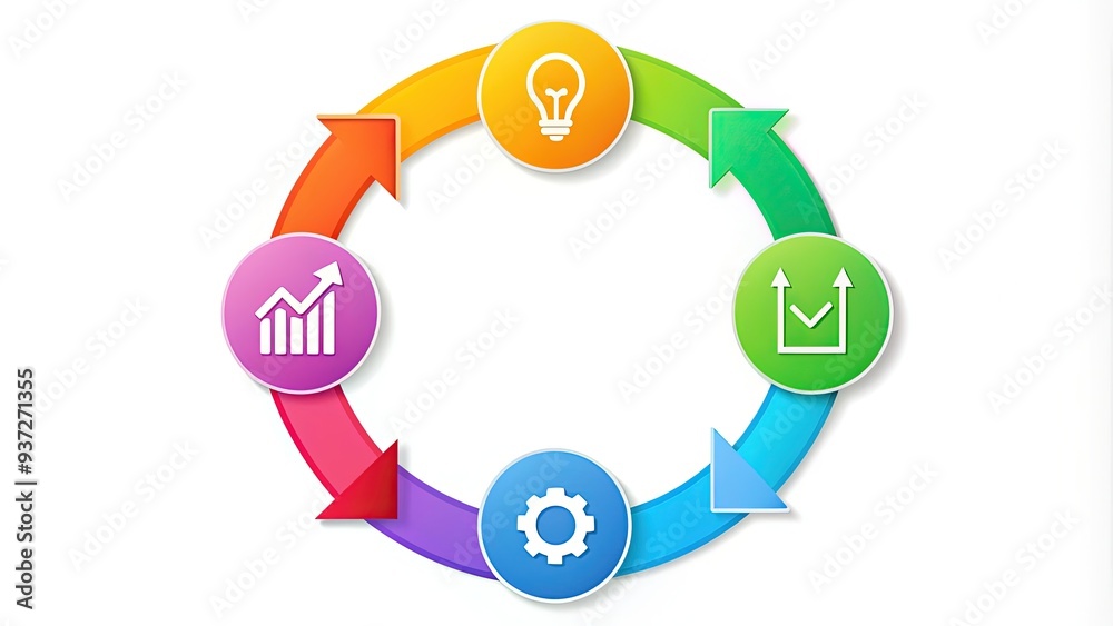 Illustrated 4-stage cycle diagram with colorful arrows and icons ...