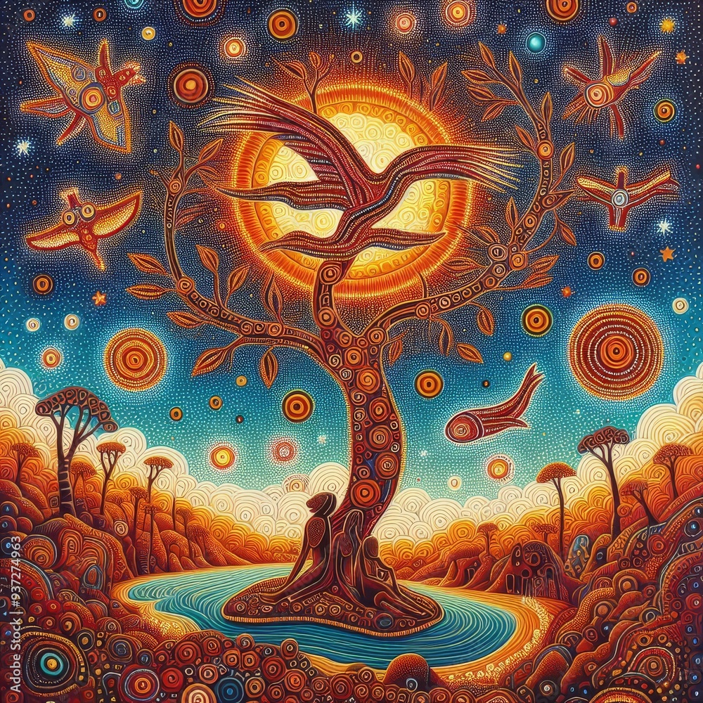 Australian Aboriginal dot painting style art dreamtime story of the ...