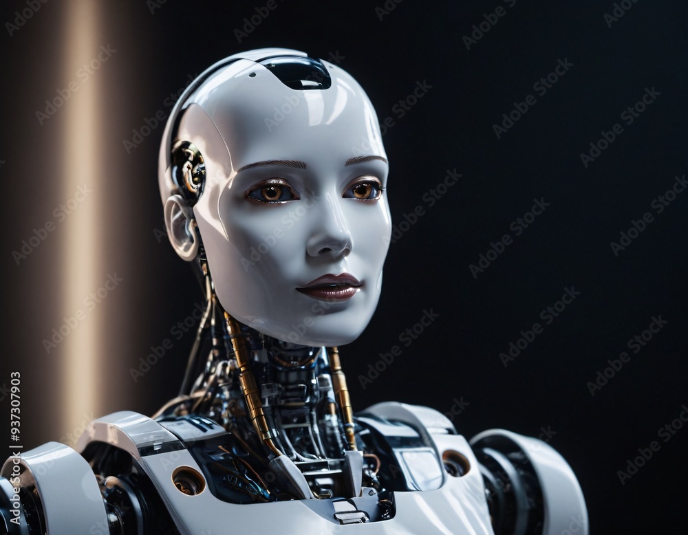 Humanoid robot on a dark background. Concept of the future of ...