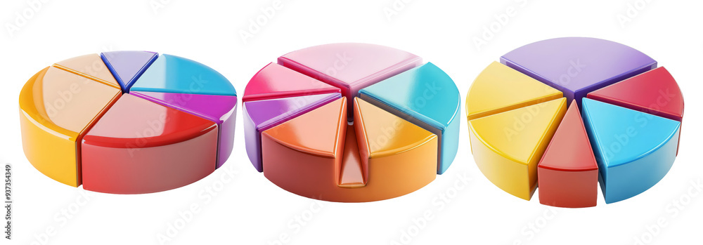 Colorful pie charts set isolated on transparent background with various ...