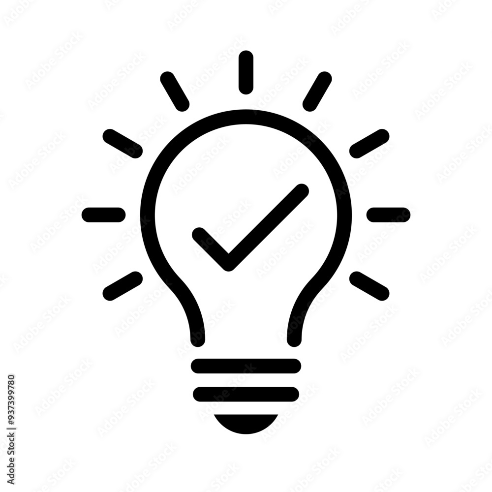 Bulb checkmark black like quick tip line icon. Bulb icon expert, genius ...