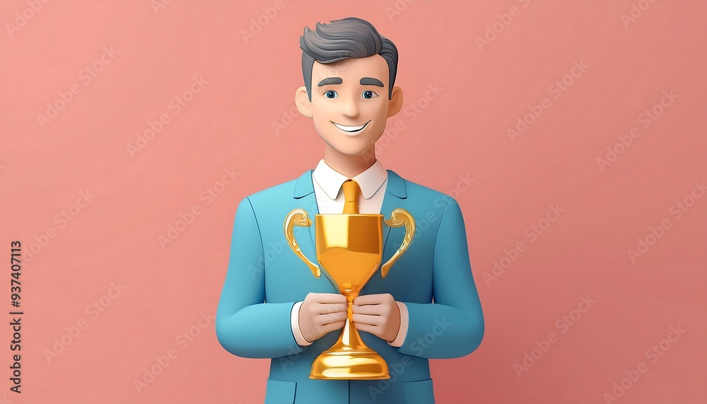 Employee of the Month Award Winner Holding a Trophy Badge and Gold ...