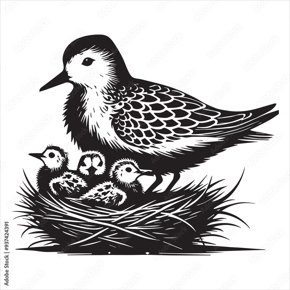 Sanderling Silhouette - Sanderling Bird Clipart, Calidris alba Design ...