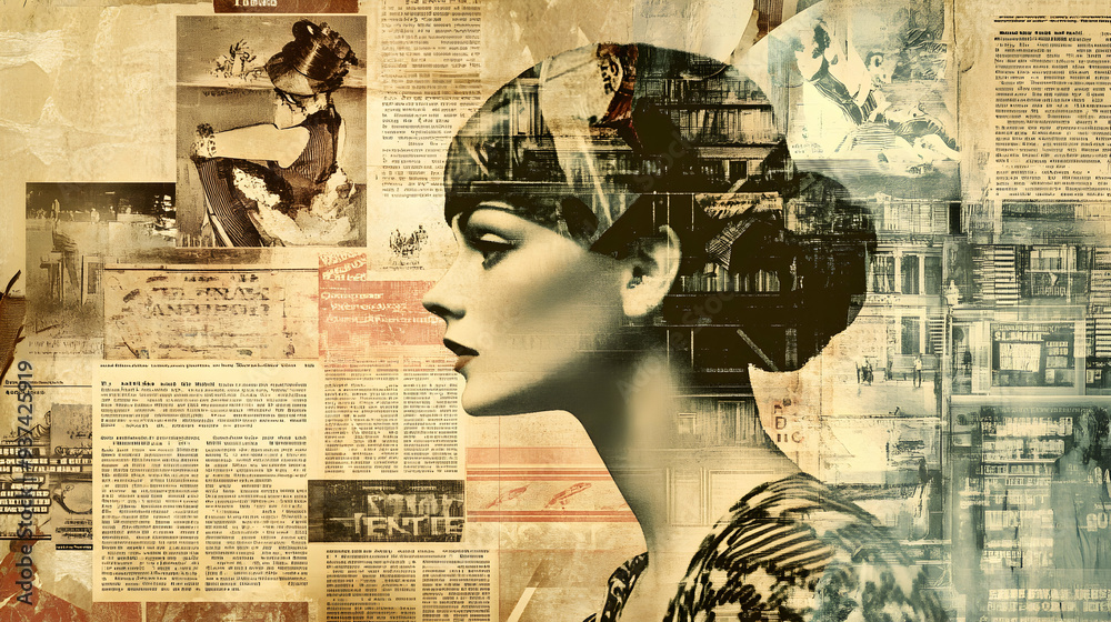 A vintage-inspired collage background made from old newspaper clippings ...