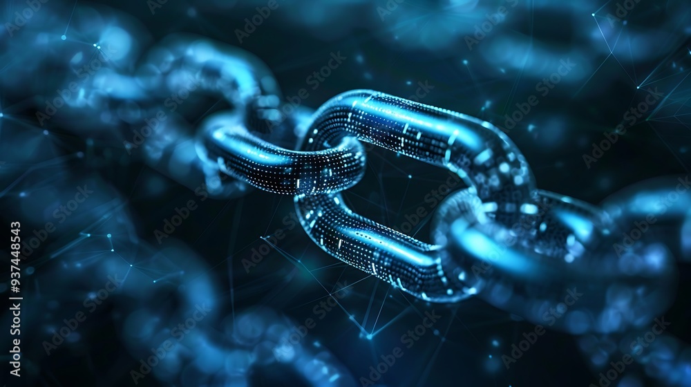 Blockchain technology concept illustration with glowing digital chain ...