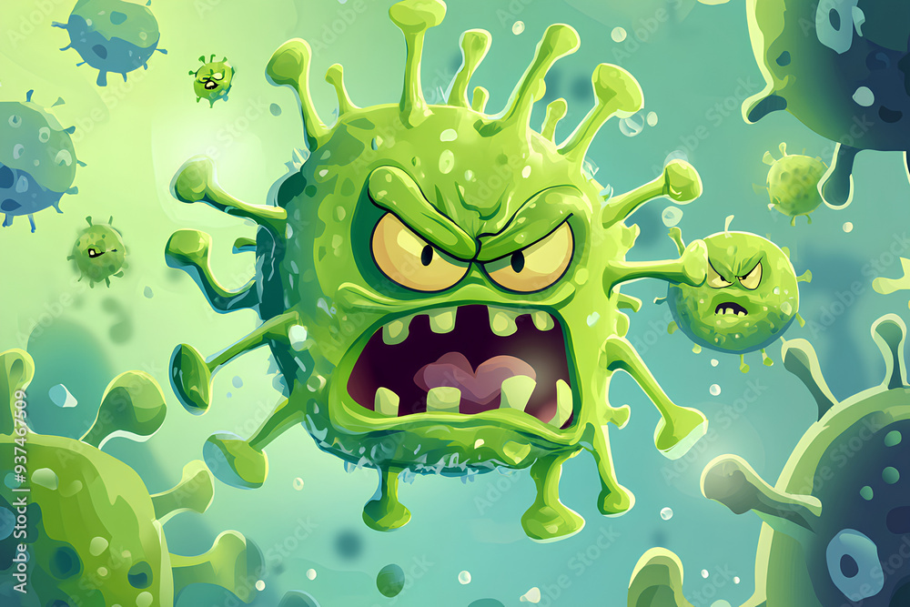 angry bacteria, germs, viruses in the human body, cartoon style, vector ...