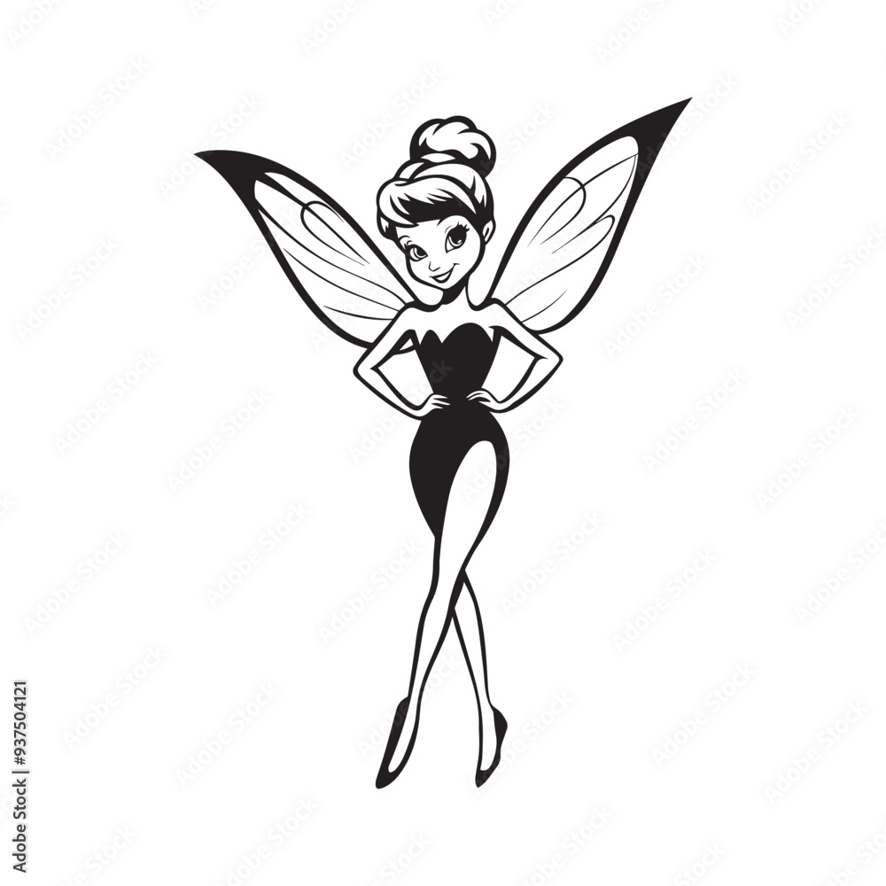 Tinker Bell Outline Design Tinkerbell Clipart Tinker Bell Standing Illustration In Black And